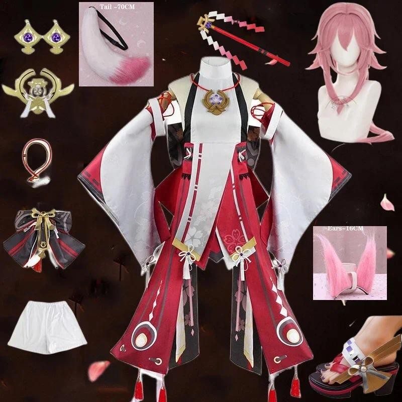 Genshin Impact Cosplay Yae Miko Guuji Yae Cosplay 服裝帶頭飾全套萬聖節 | 蝦皮購物