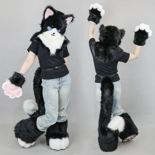 Kigurumi Furry Black & White Meow BEAST 服裝:隨附面具、尾巴和爪籠,適合卡通表演 | 蝦皮購物