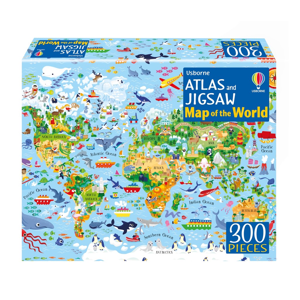 Usborne Atlas and Jigsaw Map of the World (300片拼圖+1本知識小百科)(盒裝)/Sam ...