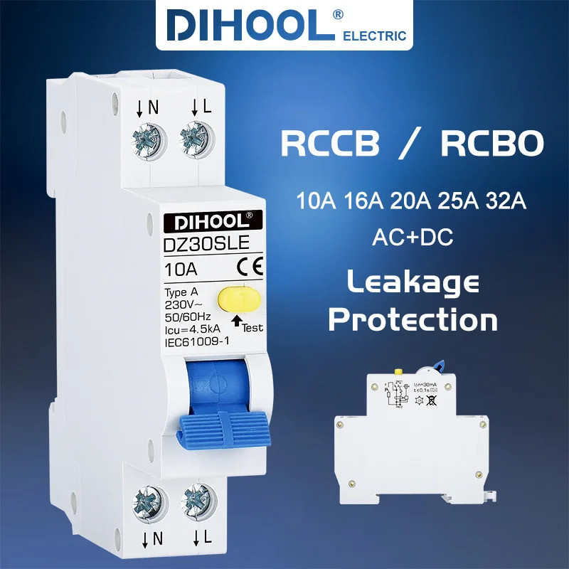 18mm A型rccb 110V 220V RCBO 10A 20a 40A 50A 63A 30mA 漏電斷路器漏電帶 | 蝦皮購物