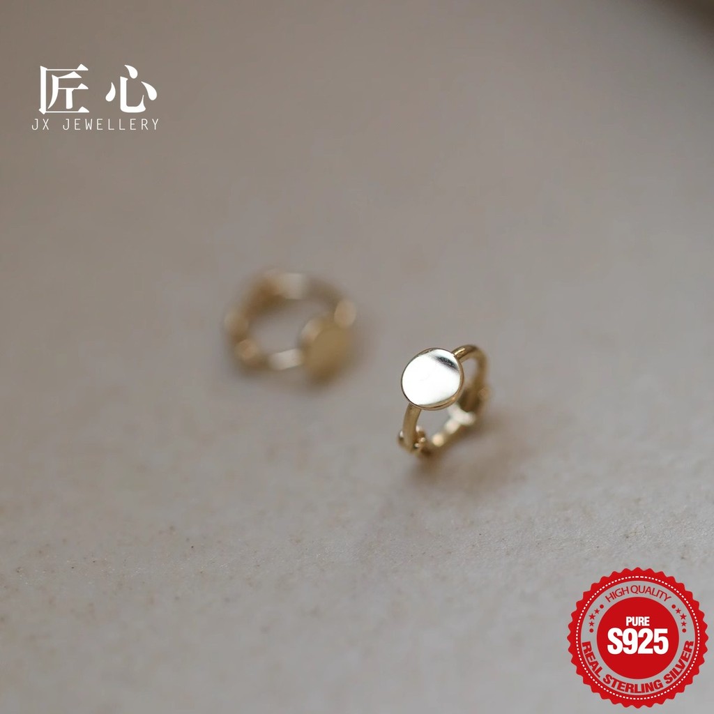 「匠心·純銀耳飾」S925銀鍍14K金 閃閃小圓片極簡精緻貼耳迷你耳骨環 低耳位耳圈 XZM | 蝦皮購物