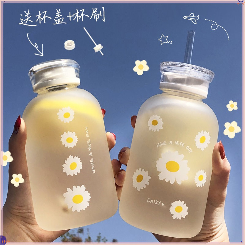 可愛創意ins少女吸管玻璃杯 玻璃水壺杯子 飲料杯玻璃杯 夏天韓版水杯 吸管杯 480ML 清新帶吸管 情侶杯 | 蝦皮購物