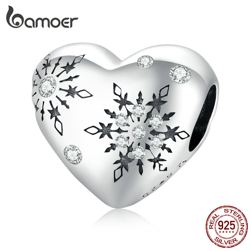 Bamoer 925 純銀魅力愛心雪花設計簡單 DIY 女士手鍊 SCC1982 | 蝦皮購物