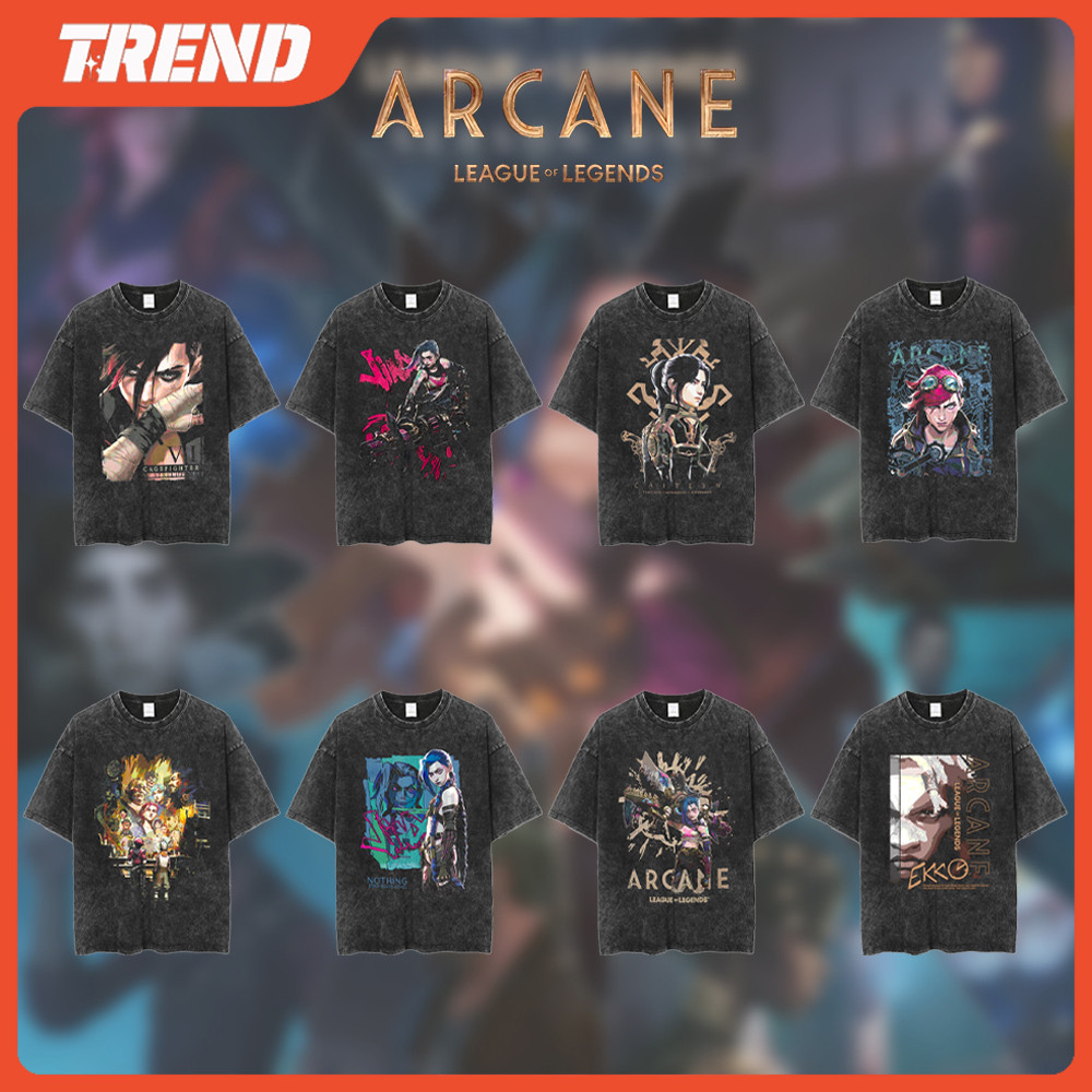League OF LEGENDS ARCANE Merch 水洗棉 T 恤復古加大碼 JINX EKKO VI CAI | 蝦皮購物
