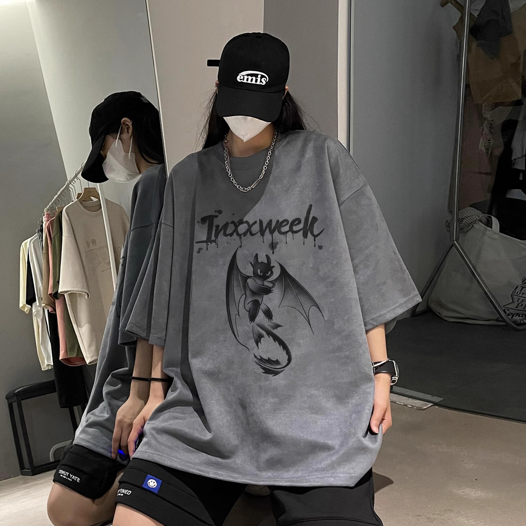 【現貨！當天出】260G重磅麂皮絨短袖 美式復古t恤 oversize短tee 男女生同款短t 印花短袖 寬鬆落肩T恤 | 蝦皮購物