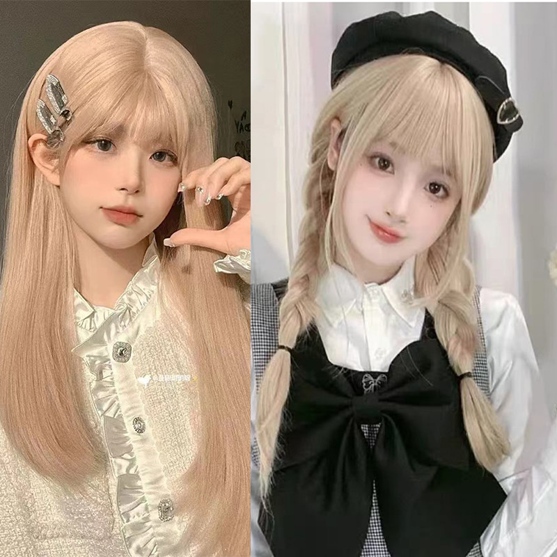 Lolita Jk 雙馬尾辮子假髮全頭合成頭髮啞光逼真假髮帶免費假髮帽 | 蝦皮購物