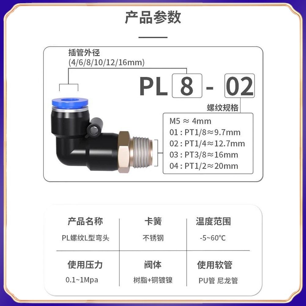 【台灣出貨】氣管快速接頭 快插塑膠 氣動接頭 螺紋彎頭 PL4/6/8/10/12-02/03/04 | 蝦皮購物