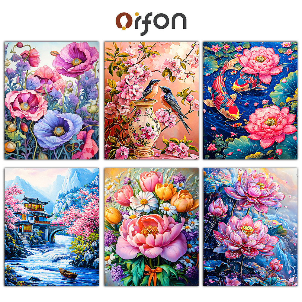 【ORFON】40x50cm帆布畫/數字繪畫/盛開的花朵/鯉魚/diy畫/客廳裝飾 | 蝦皮購物