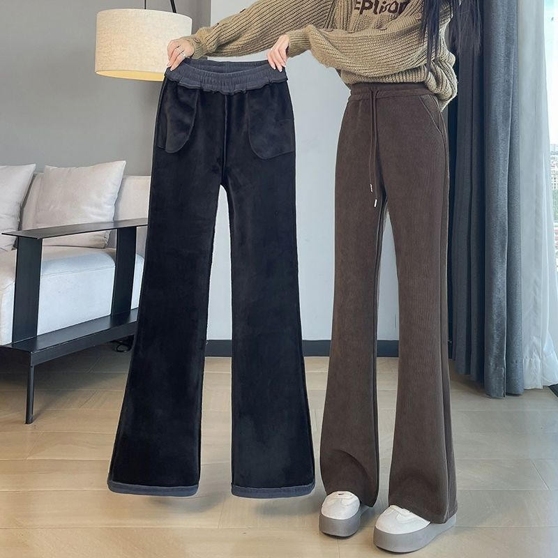 M-7XL雪尼爾休閒微喇褲女秋冬加絨新款顯瘦寬鬆大尺碼喇叭長褲胖MM300斤 | 蝦皮購物