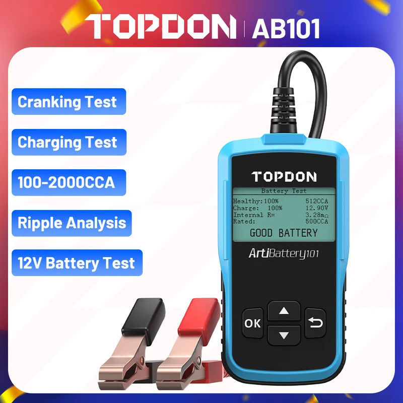 TOPDON AB101 汽車電池測試儀 6V/12V 電池測試汽車充電機分析儀 2000CCA 汽車起動充電電路測試儀 | 蝦皮購物