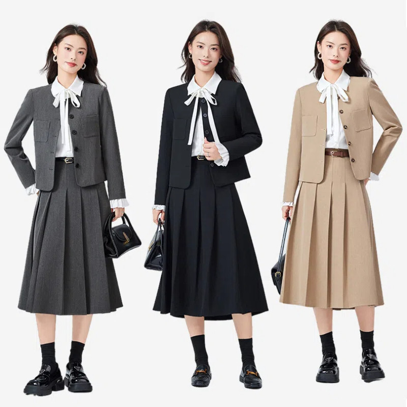 Miguo_正裝套裝女 大學生面試裝 教資穿搭 小個子西服外套搭配半身百褶裙 職業西裝 冬日小清新 S-3XL 職業套裝 | 蝦皮購物