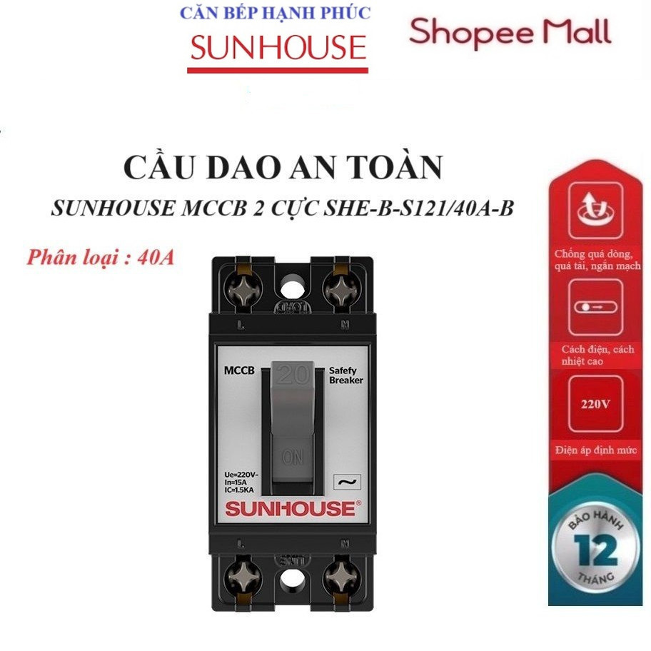Sunhouse MCCB 2 極安全斷路器 SHE-B-S121/40A-B。類型 40A | 蝦皮購物