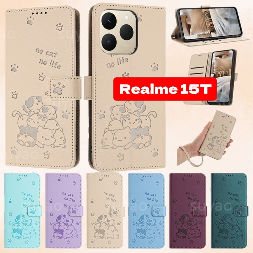 適用於 Realme 15T 5G 2025 手機殼壓紋翻蓋皮套 Realme15T Real me mi 15T 錢包 | 蝦皮購物