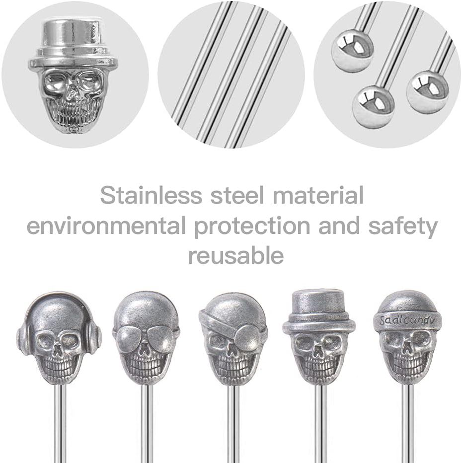 Skull Shape Swizzle Sticks,可重複使用的不銹鋼咖啡飲料攪拌器雞尾酒,5 件裝酒吧派對家庭辦公室 | 蝦皮購物