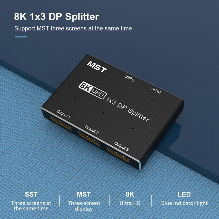 1x3 DisplayPort 1.4 分配器,1 進 3 出,8K@60Hz DP 音頻視頻分配器 4K@120Hz | 蝦皮購物