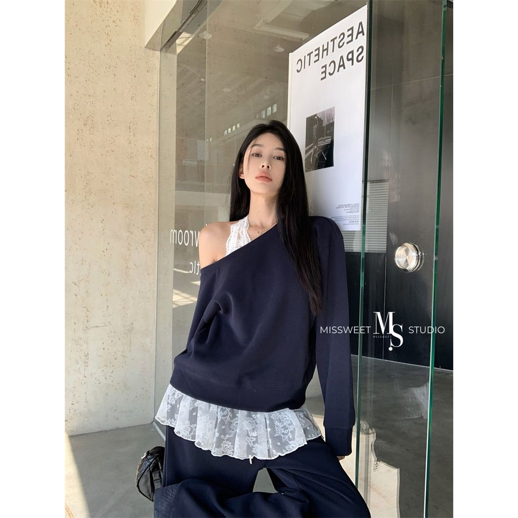 missweet 實拍｜酷感三件套_蕾絲背心+大學TEE+棉寬褲。S~M (分開販售) | 蝦皮購物