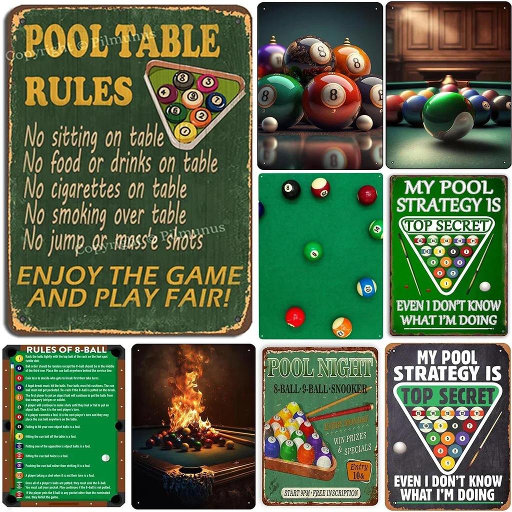 Vintage Pool Table Rules Metal Tin Sign Retro Wall Decor Pl | 蝦皮購物