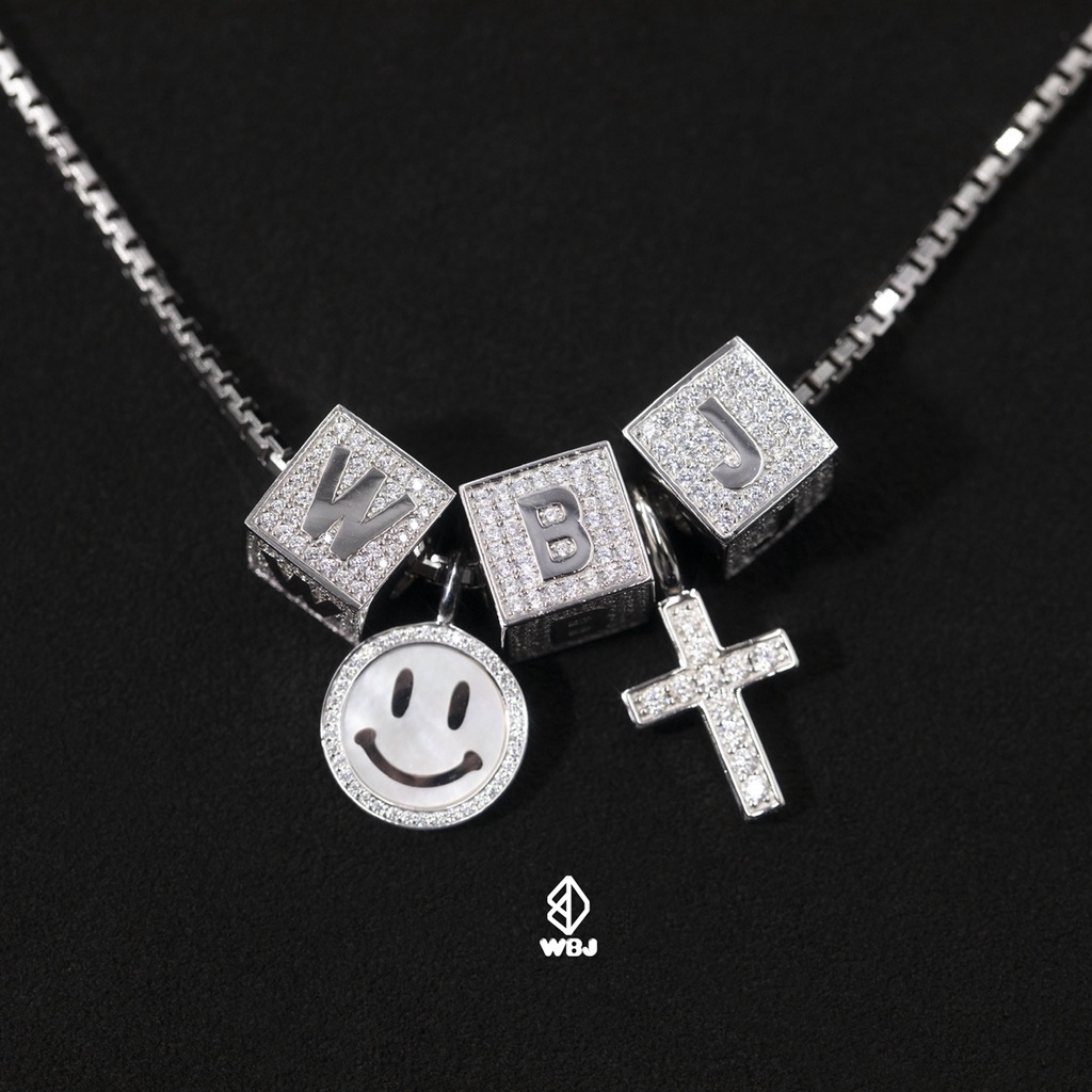 WBJ訂製珠寶 925銀滿鑲字母吊墜項鍊 | DIY訂製銀飾 | 個性姓名吊墜 | 字母項鍊 | 閨蜜禮物 | 蝦皮購物