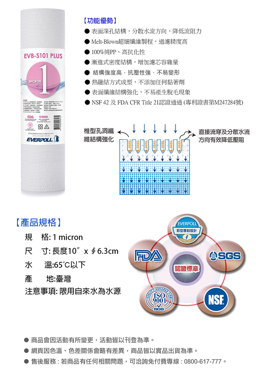 【EVERPOLL】 S101 10吋 1微米 高容雜濾心 濾心 淨水 | 蝦皮購物