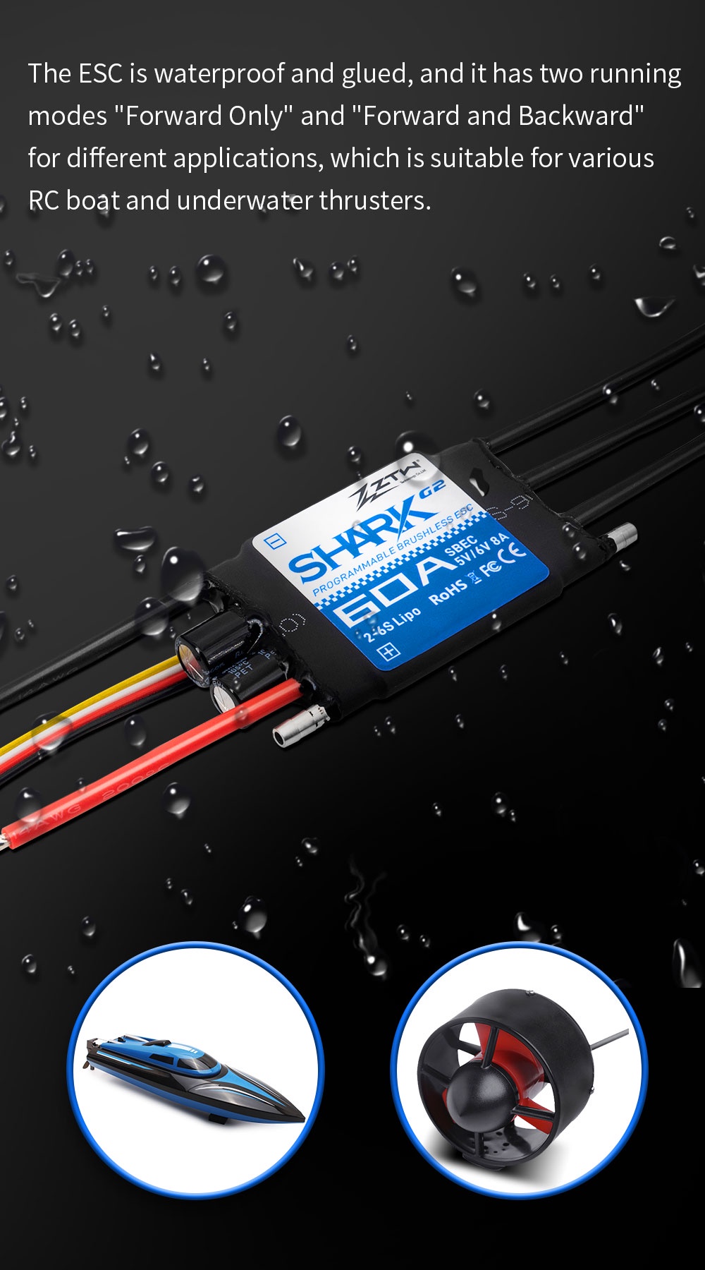 Ztw 32-Bit ESC Shark G2 20A/30A/40A/50A/60A/80A/100A 2-6S SB | 蝦皮購物