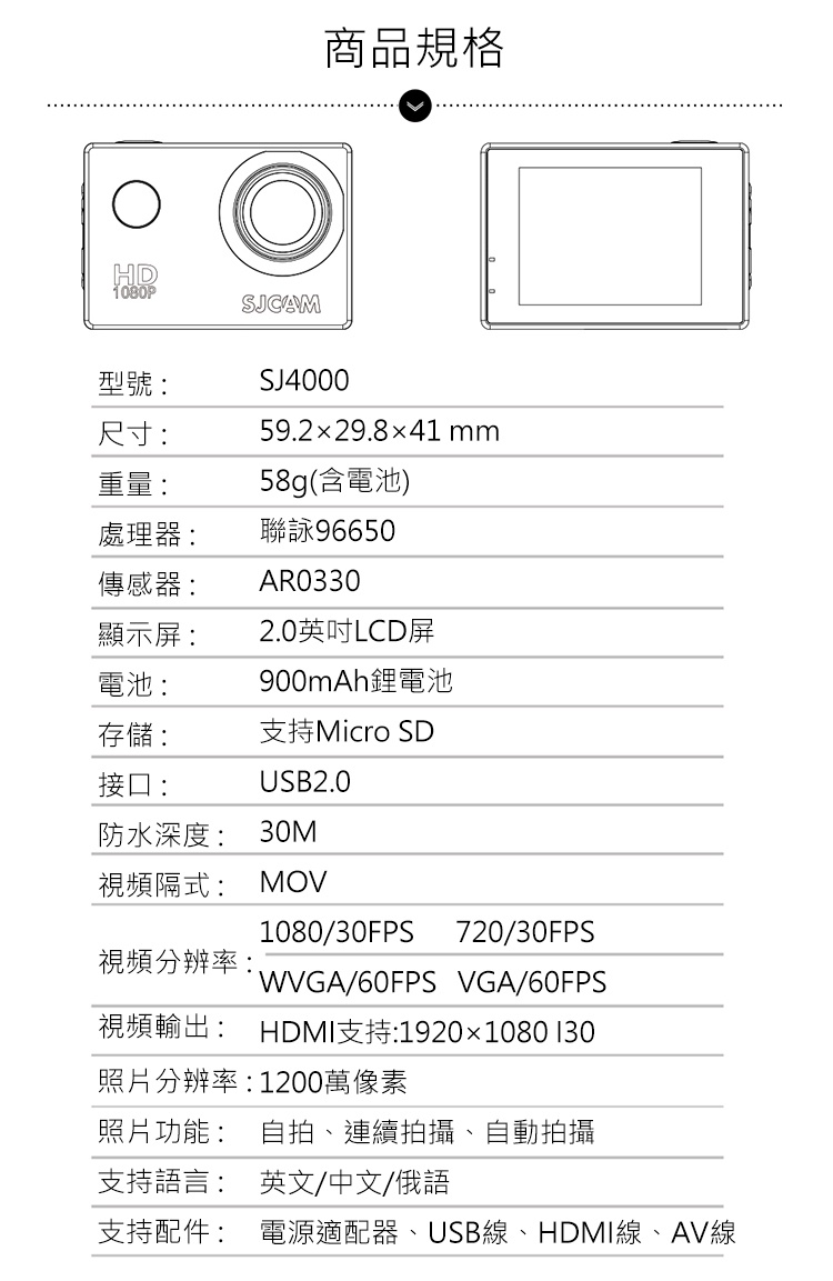 【台灣授權專賣】(送螢幕貼)SJCAM SJ4000 2吋螢幕 防水型 運動攝影機 聯詠96672芯片 機車紀錄器 | 蝦皮購物