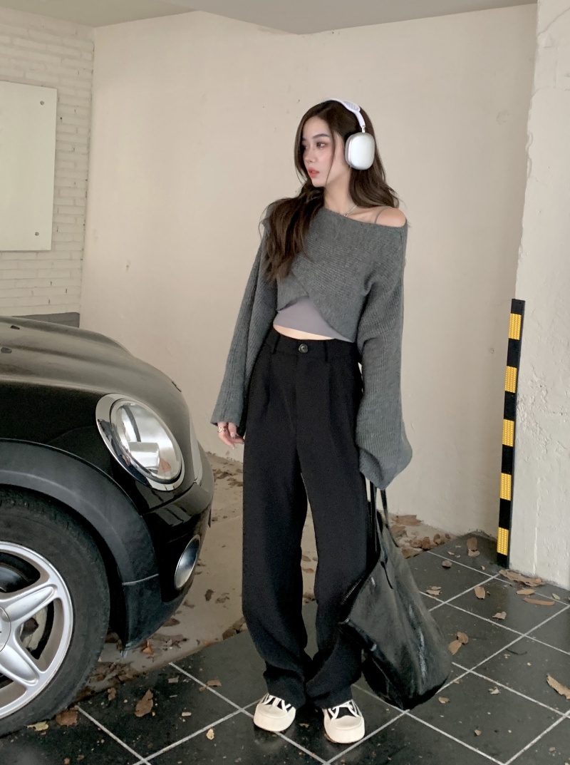 【梨卡】隔日到貨 女裝 針織上衣 長袖 毛衣 慵懶風 針織衫 露肩針織上衣 短版上衣 韓版上衣 DR336【現貨24H】 | 蝦皮購物