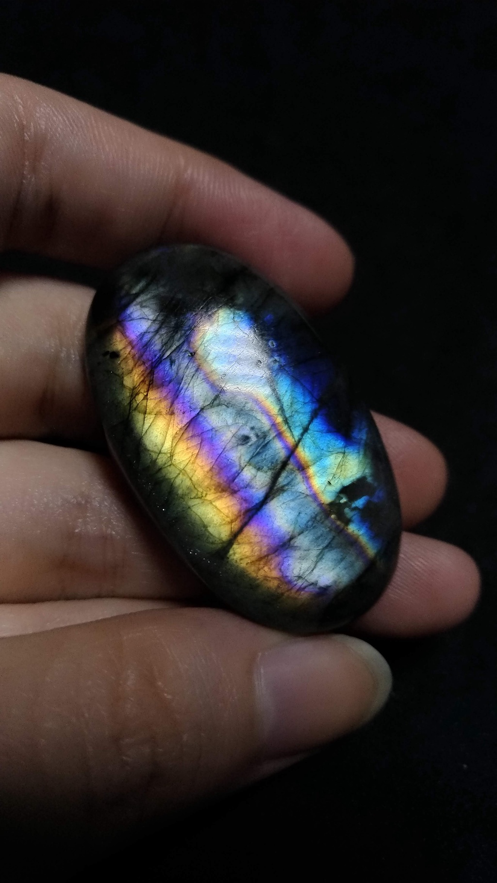LHK 90 收藏級可代打孔包框特殊色彩暈銀藍紫橘光大橢圓拉長石裸石把玩Labradorite 長石光譜石異色異彩療癒 | 蝦皮購物