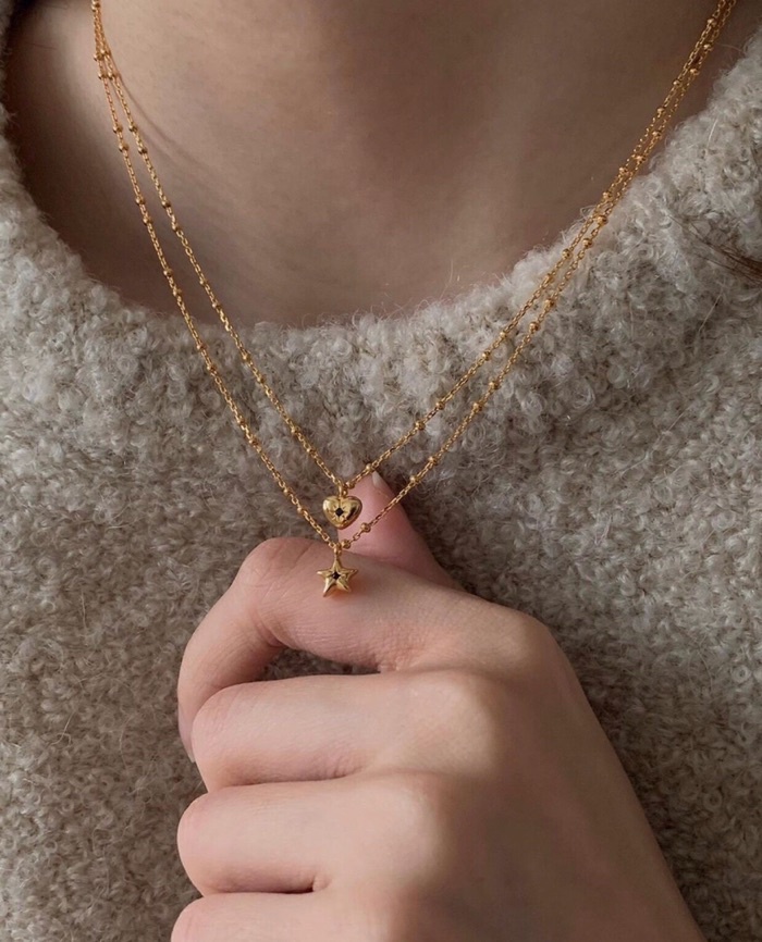 LazyBee 韓國925純銀鍍18k金 立體星星 愛心 黑鑽 項鍊 ｜ 現貨星星 | 蝦皮購物