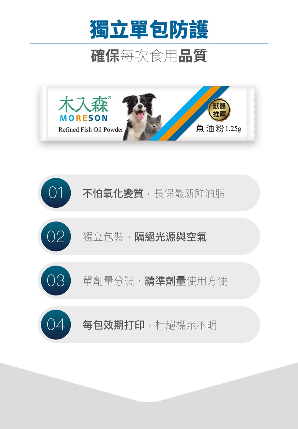 【新包裝】免運開發票 摩摩獸醫親選 Moreson木入森 寵物魚油粉 1.25g*15/30包 犬貓 魚油 狗 皮膚 | 蝦皮購物