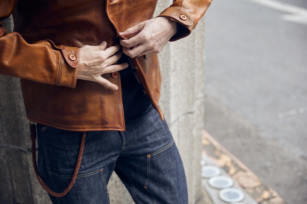 【就是愛古著】日本 Sturdy DRIVING LEATHER JACKET 匠人手刷色馬革 | 蝦皮購物