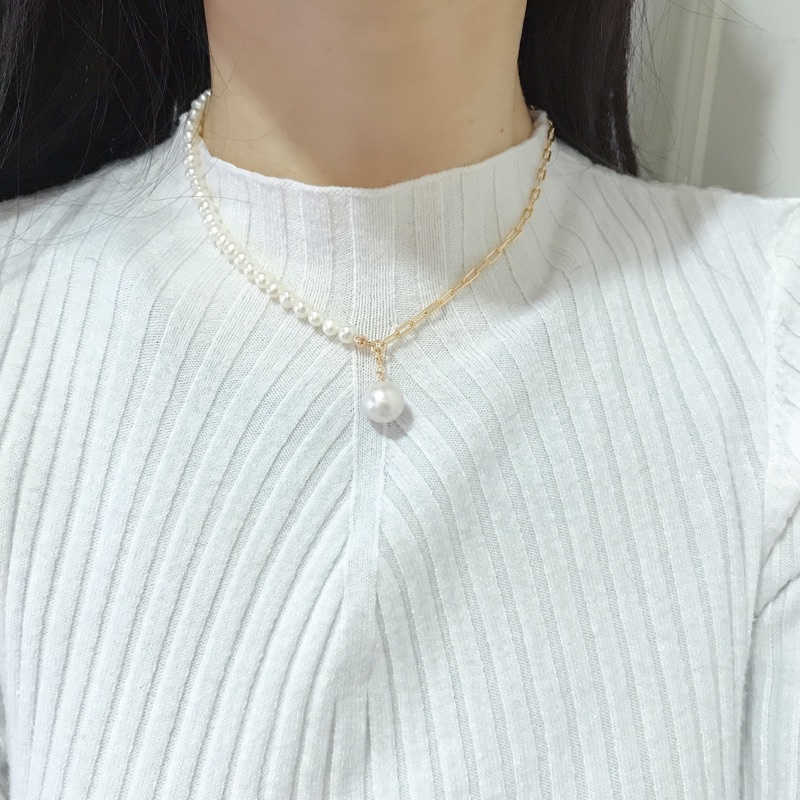 LazyBee 《設計師款》 巴洛克珍珠吊墜 不對稱925純銀鍍18k金項鍊 ｜預購 | 蝦皮購物