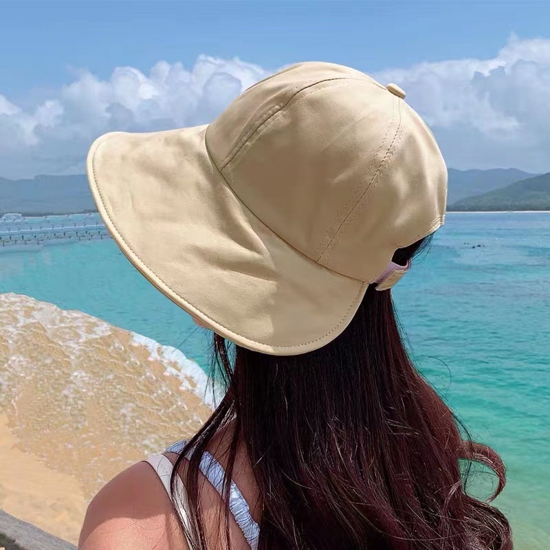 韓版夏季帽子女大頭圍大簷遮陽帽馬尾漁夫帽遮臉防晒太陽帽 | 蝦皮購物