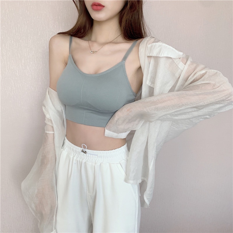 【台灣現貨馬上出貨】隔日到貨 小可愛【一片式胸墊 可拆】女裝 內搭 背心 短版上衣 細肩帶背心BR1731【現貨24H】 | 蝦皮購物