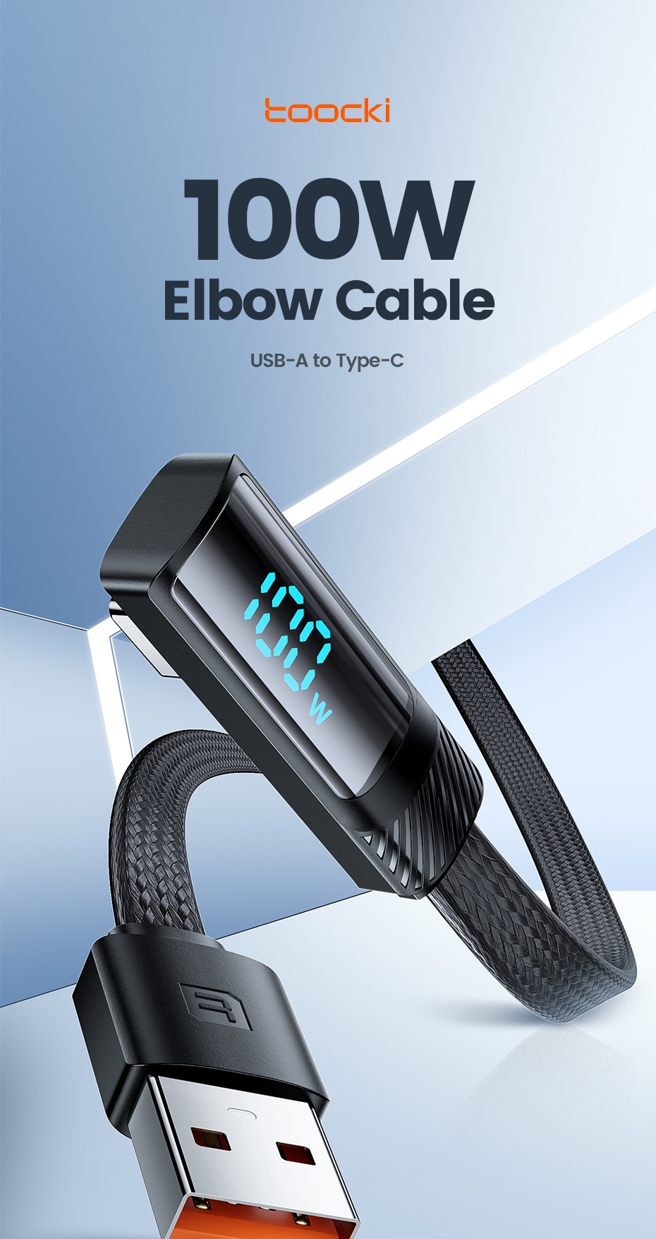 Toocki 100W Type C 轉 Type C 快充線 90 度彎頭設計遊戲線 USB Type C 透明數顯數 | 蝦皮購物