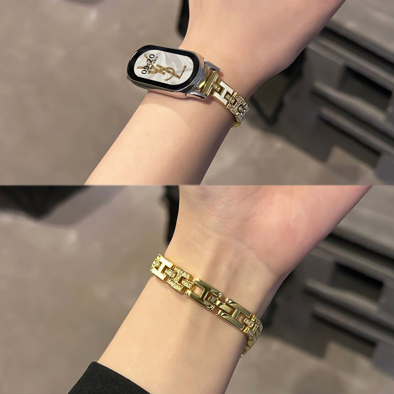 XIAOMI Cnagain 獨特的 H 形金屬環帶,適用於 Mi Band 8 9 Pro,閃亮鑽石不銹鋼腕帶,適用於 | 蝦皮購物
