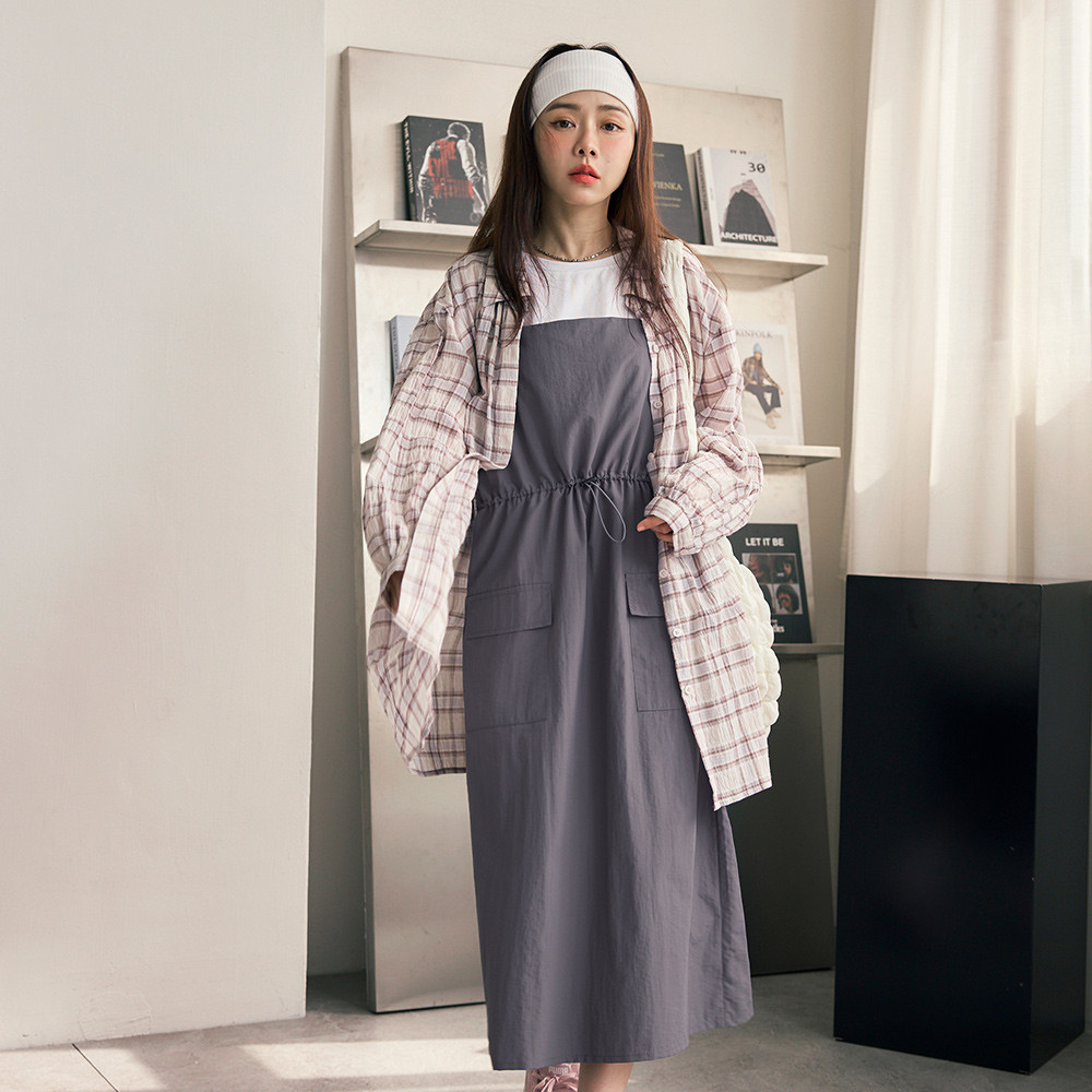 OB嚴選 涼感．抗UV抽繩收腰冰河系防曬吊帶裙 《DA10444》 | 蝦皮購物