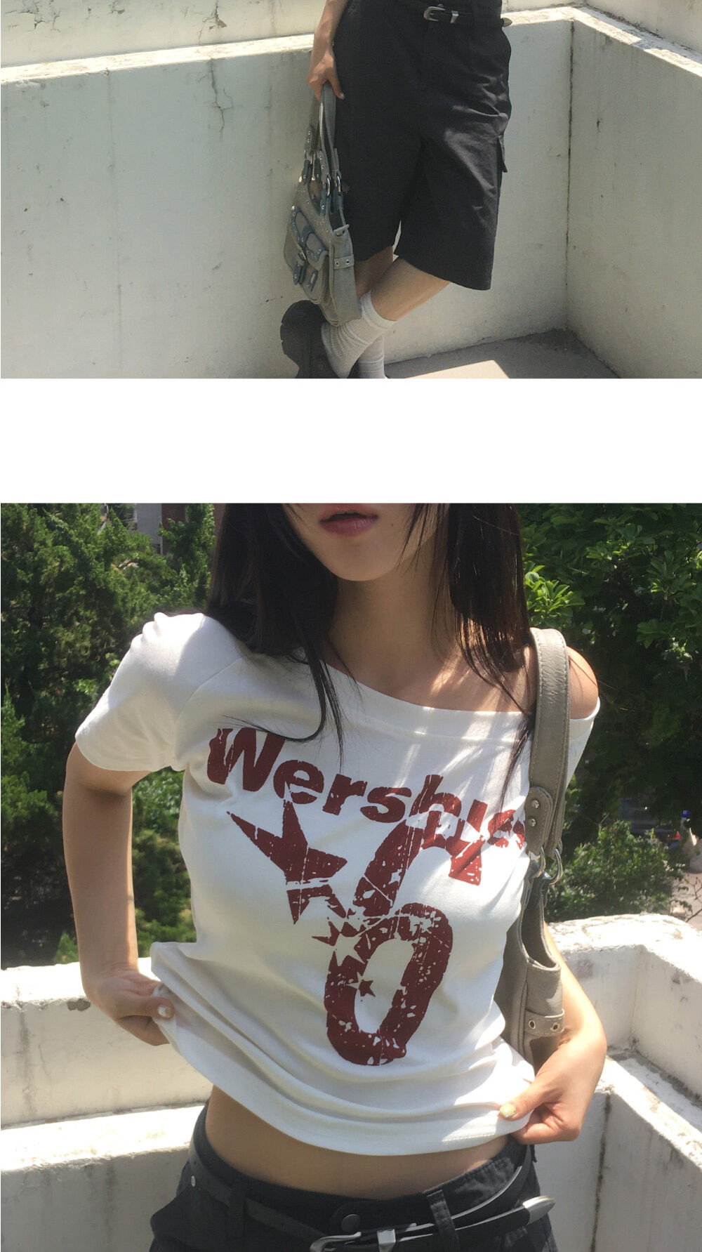 Codibook｜韓國 wonderwonder 破裂印花露肩短袖T恤[預購]短袖上衣 T恤 女裝 | 蝦皮購物