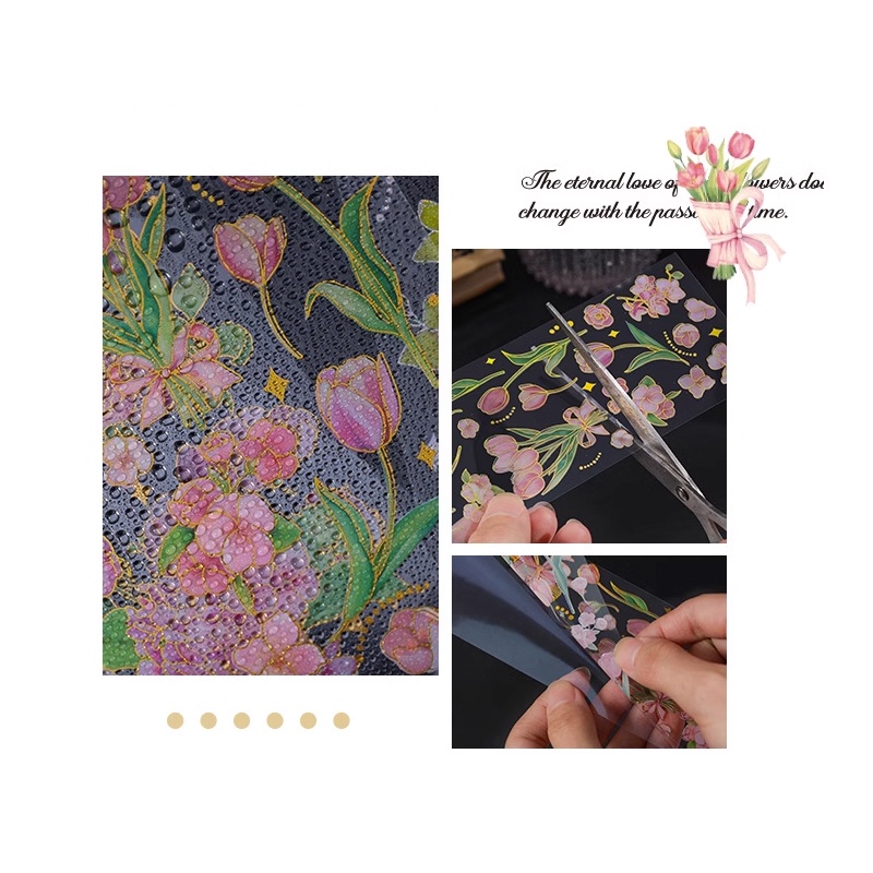 3張 燙金燙銀 花卉系列 貼畫貼紙 剪貼簿 手賬裝飾 DIY素材 防水PET 植物花卉貼紙 | 蝦皮購物