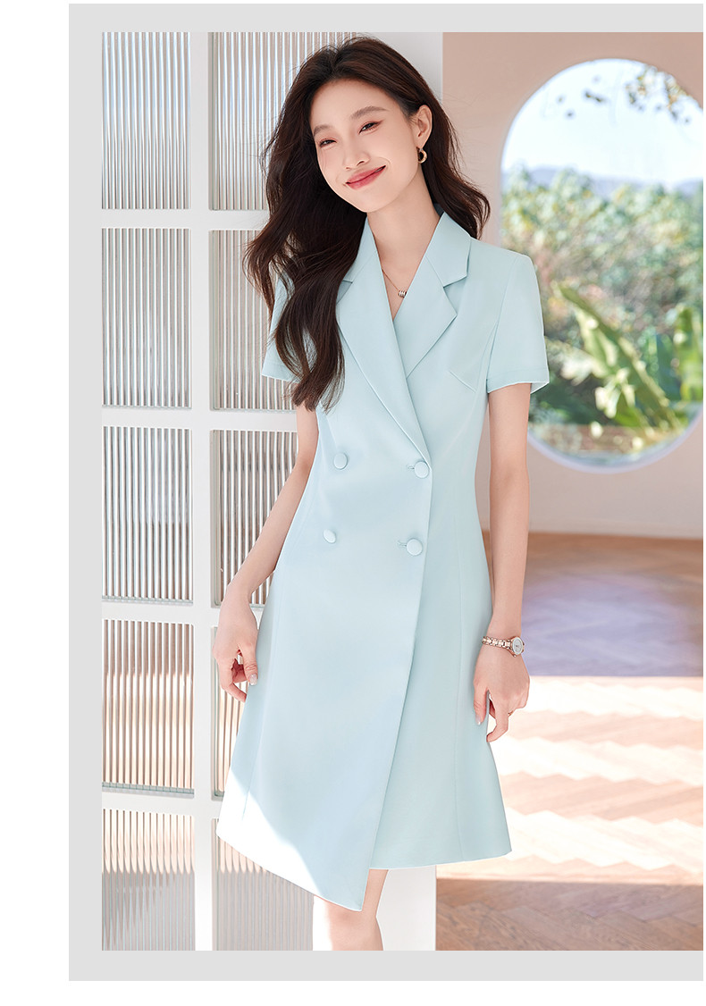 Miguo_氣質短袖西裝裙女 春夏新款 高級感職業工作服 韓版通勤雙排扣連衣裙 S-4XL 西裝式連衣裙 | 蝦皮購物