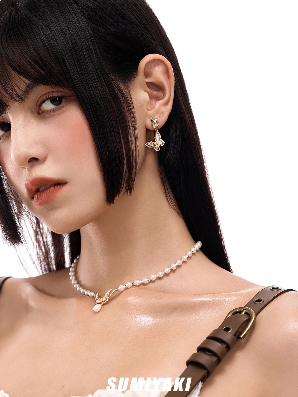 SUMIYAKI 金色白色貝母蝴蝶珍珠項鍊2024夏款 | 蝦皮購物