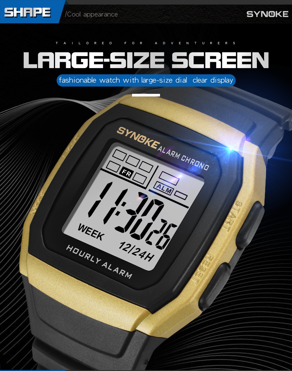 [超值選擇]SYNOKE 男士手錶 LED 顯示定時器 12/24 小時數字運動手錶 | 蝦皮購物