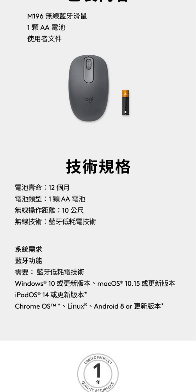 Logitech羅技 M196藍牙無線滑鼠(石墨黑) 910-007465【愛買】 | 蝦皮購物