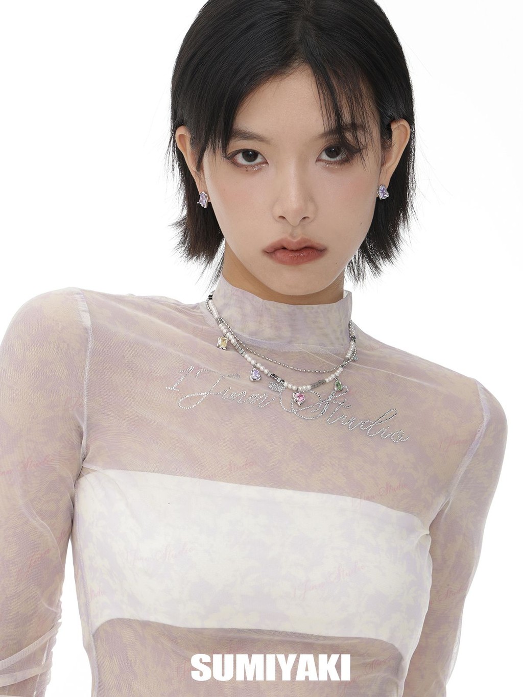 SUMIYAKI 彩虹鋯石甜酷珍珠鎖骨鏈 電子女孩珍珠項鍊 女輕奢小眾高級 | 蝦皮購物