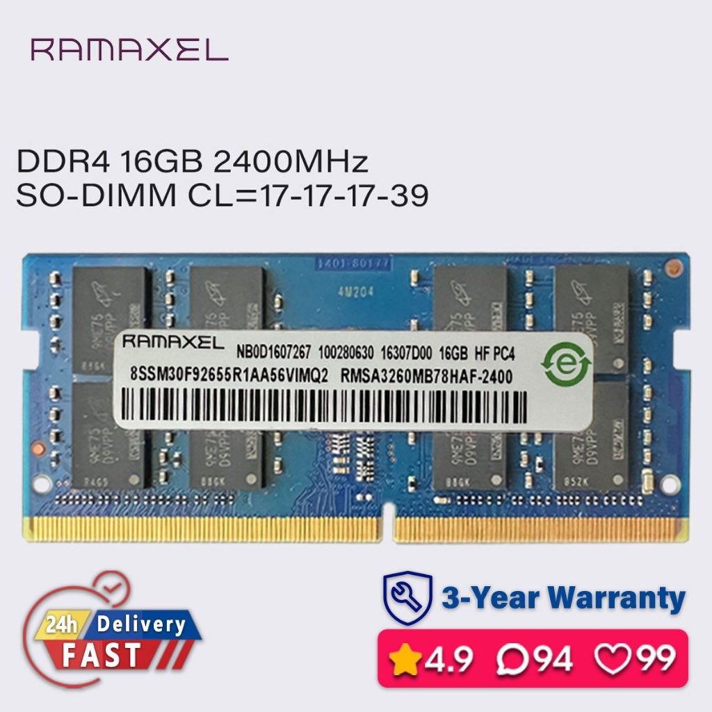 ♞ramaxel 16gb 8gb 4gb 2400mhz Ddr4 Ram 筆記本電腦 Sodimm 內存 Pc4 1 蝦皮購物