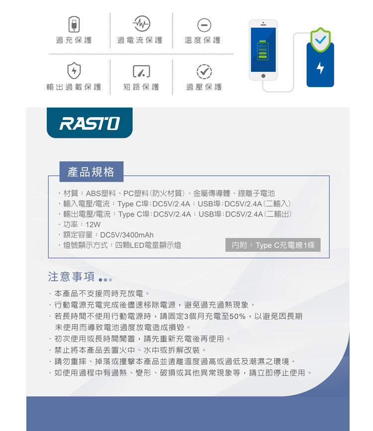 RASTO Type C雙輸出行動電源RB22 【愛買】 | 蝦皮購物