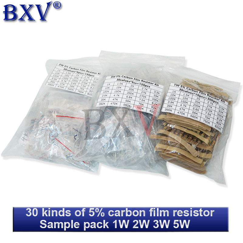 150pcs/set 電阻器套件 1W 2W 3W 5W 5% 30values X 10PCS 碳膜電阻 0.1-75 | 蝦皮購物