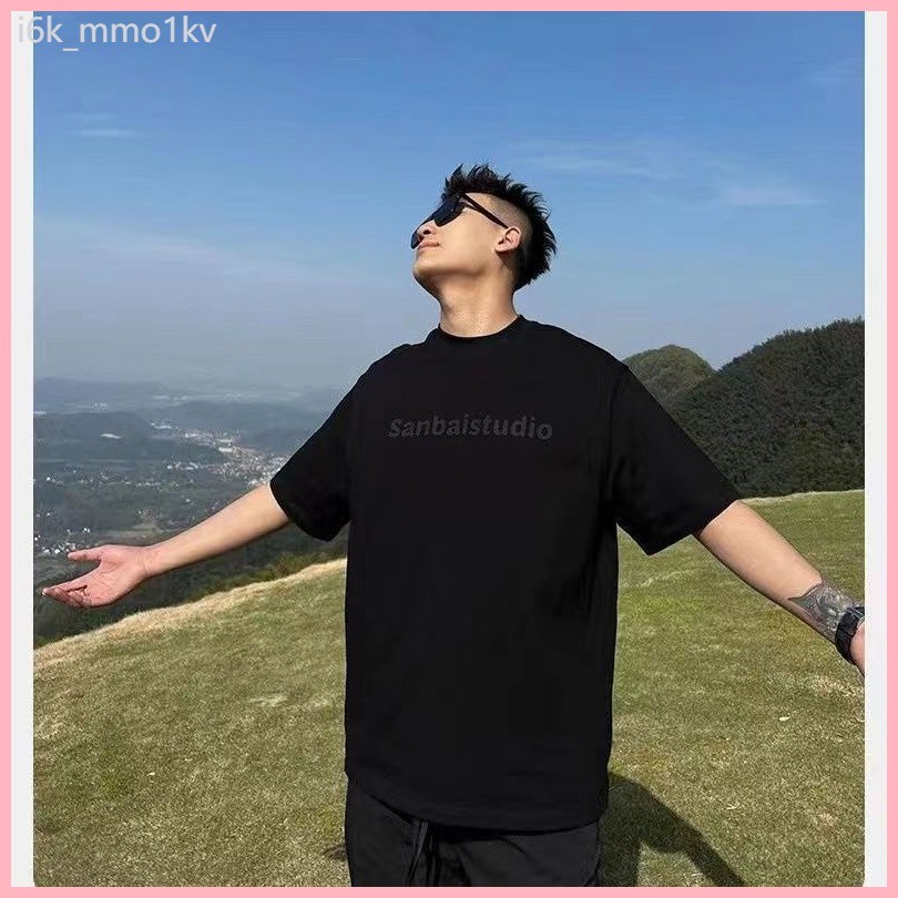 （臺灣出貨） 大尺碼短袖 男短袖 男T 男生衣服 SANBAI叁佰夏季黑色T恤男美式街頭印花短袖潮100%純棉半袖 | 蝦皮購物