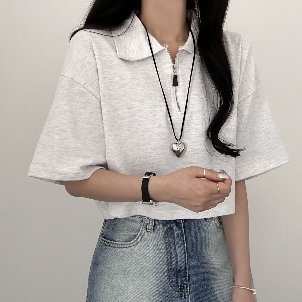 Codibook｜韓國 moodloveroom 寬鬆拉鍊短版短袖 T 恤[預購]短袖上衣 女裝 | 蝦皮購物