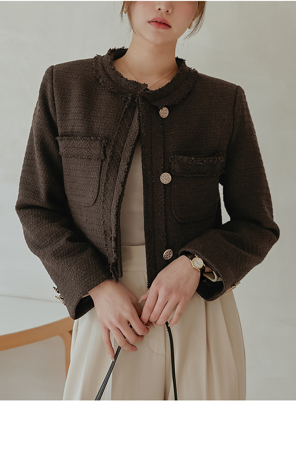 Codibook｜韓國 common unique 無領流蘇花呢外套[預購]夾克 女裝 | 蝦皮購物