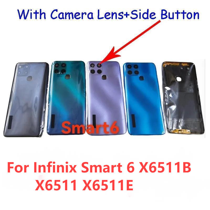 Infinix Smart 6 X6511B X6511 X6511E 背面電池蓋的最佳質量背面電池蓋帶相機鏡頭+側按鈕 | 蝦皮購物